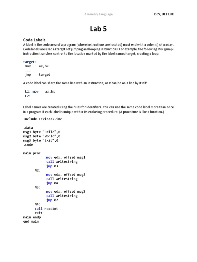 Lab 5 - Conditional Statements and Loops | PDF | Assembly Language | Control Flow