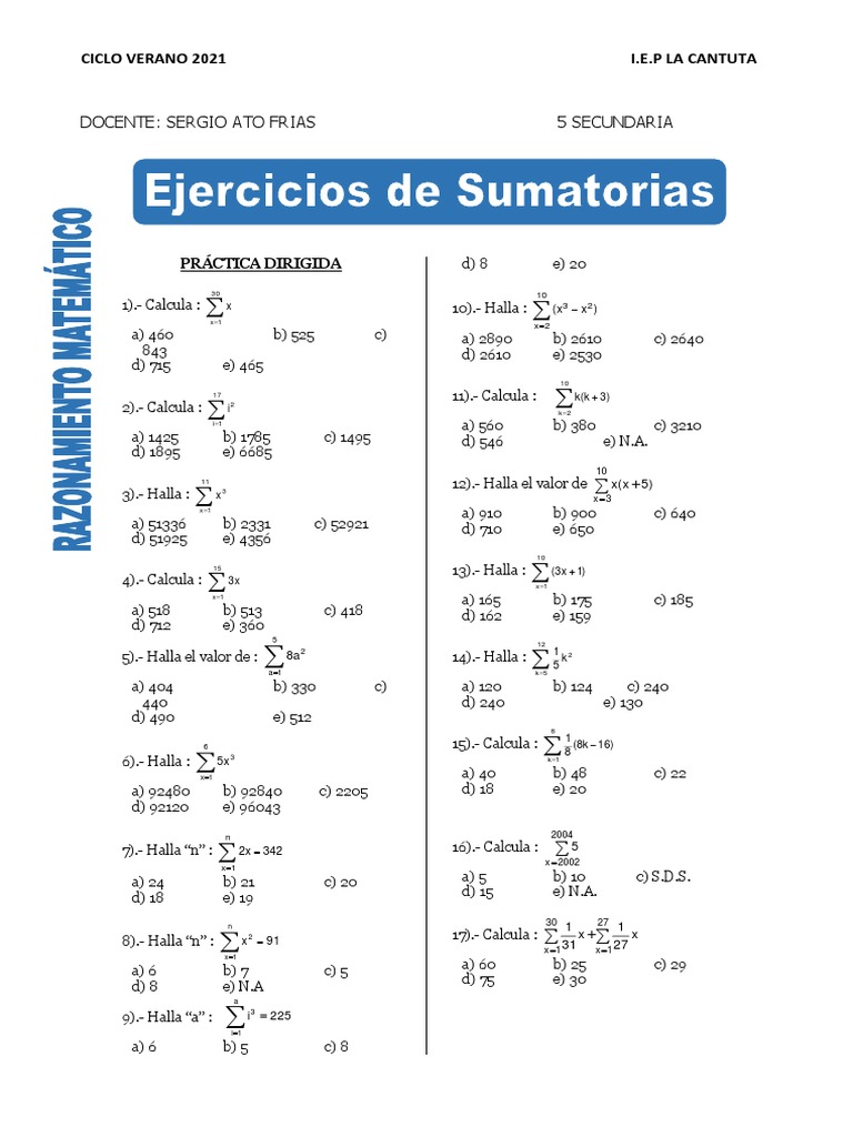 Ejercicios de Sumatorias | PDF
