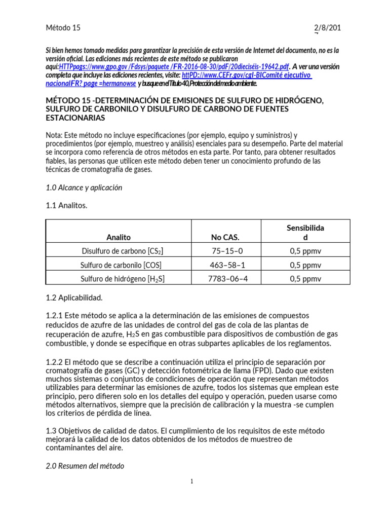 Method 15.en - Es | PDF | Calibración | Cromatografía de gases