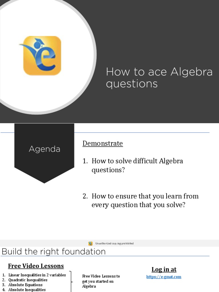 Master Algebra for GMAT Success | PDF | Equations | Quadratic Equation