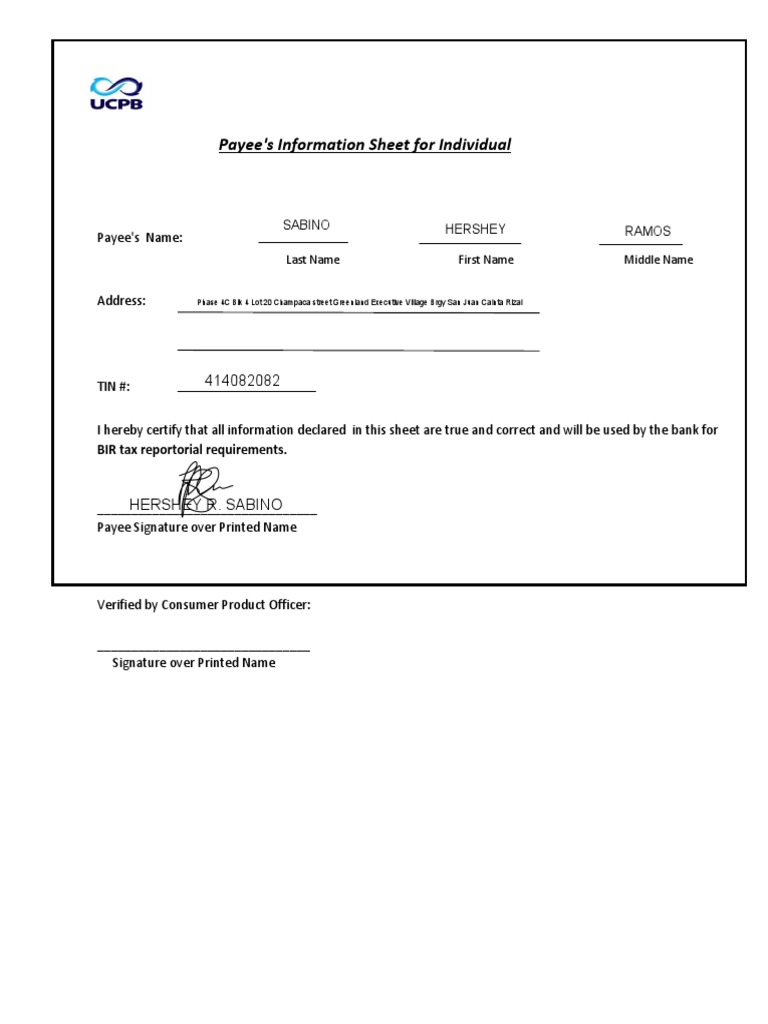 Payee Information Sheet UCPB | PDF