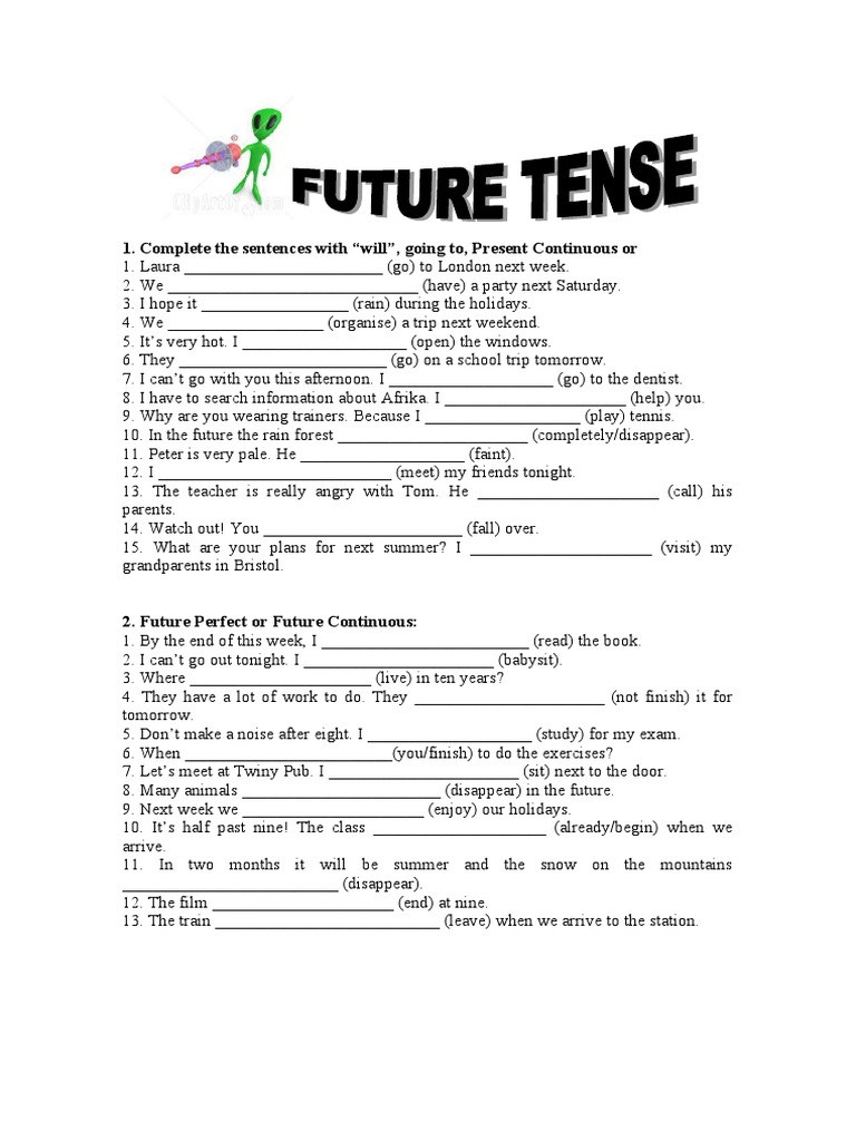Future Tense Exercises Worksheet | PDF