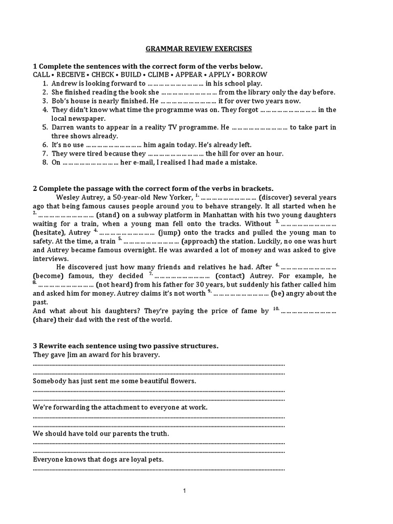 Grammar Review Exercises | Download Free PDF | Sentence (Linguistics)