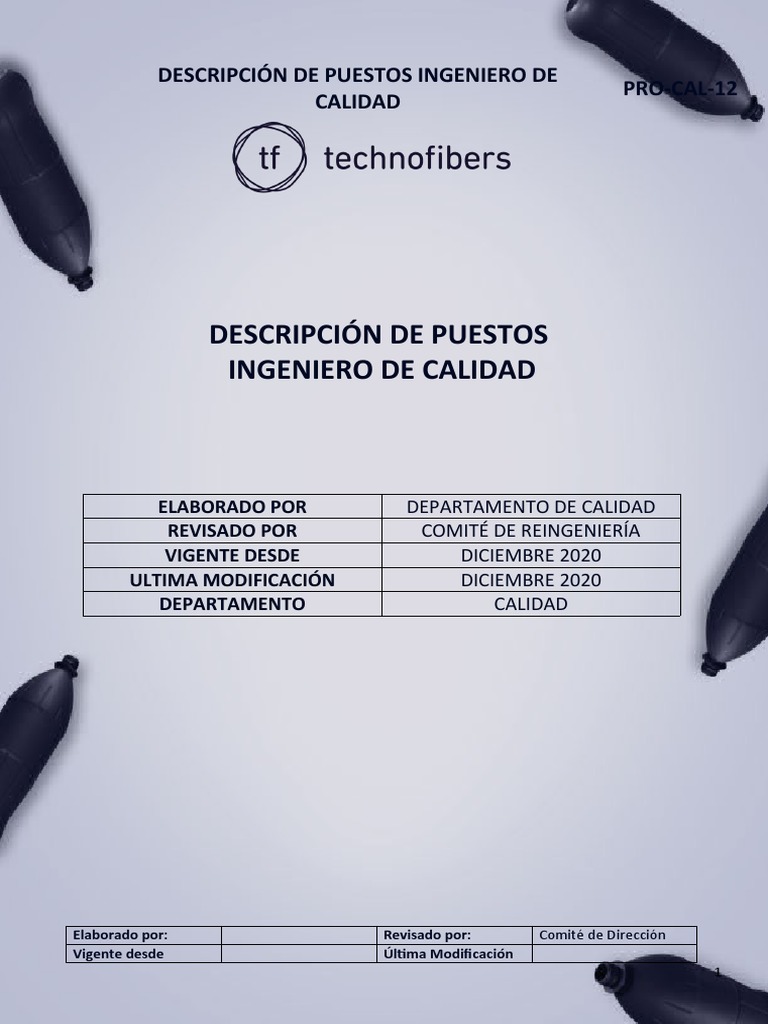 Descripción de Puesto Ingeniero de Calidad | PDF | Gestión de la calidad | Calidad (comercial)