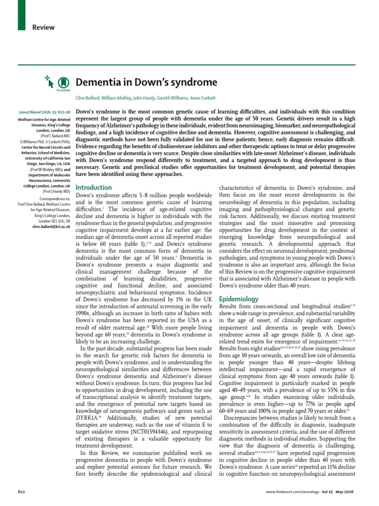 Ballard 2016 Dementia in Down's Syndrome | PDF | Alzheimer's Disease ...