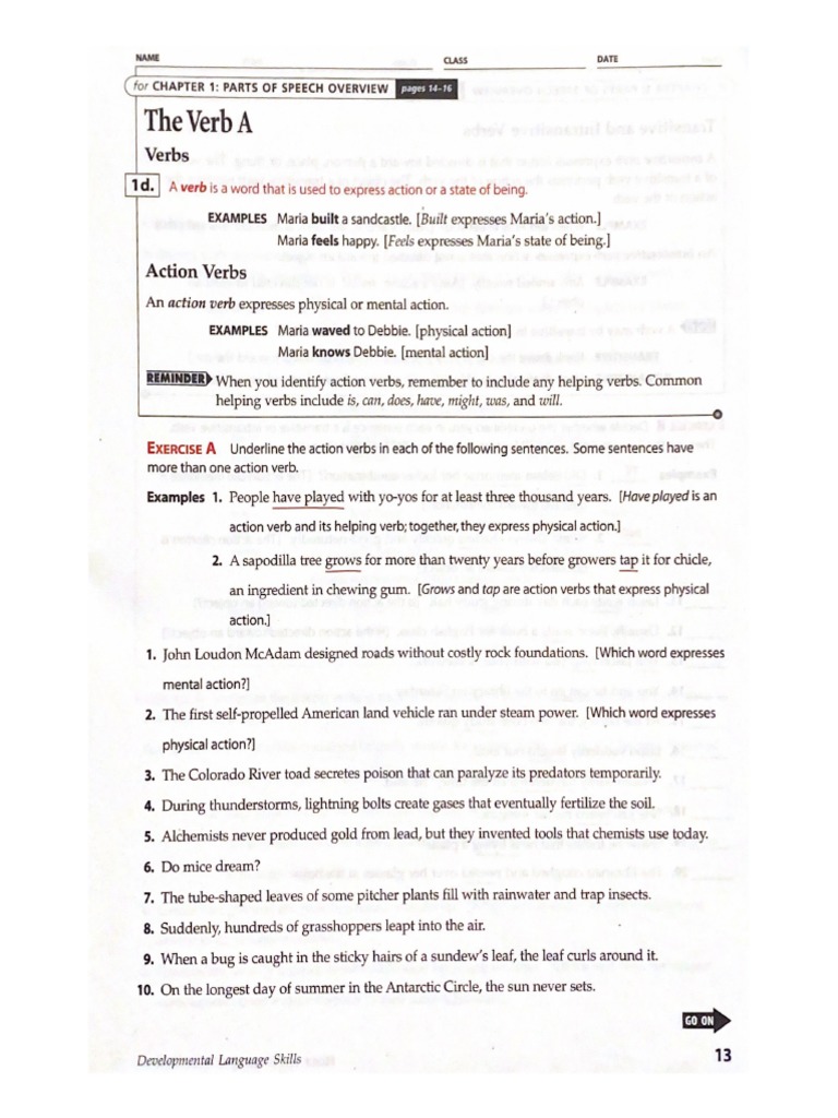 Verb Review Pages | PDF