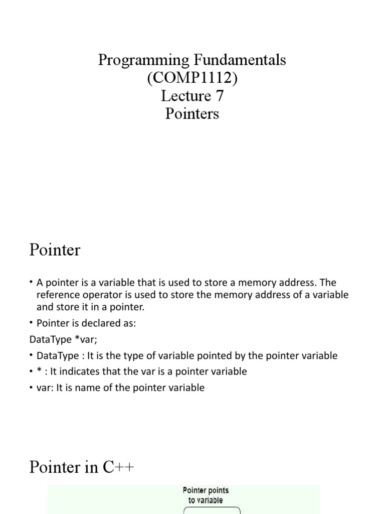 Pf Ue Lec 7 Pdf Pointer Computer Programming Variable Computer Science