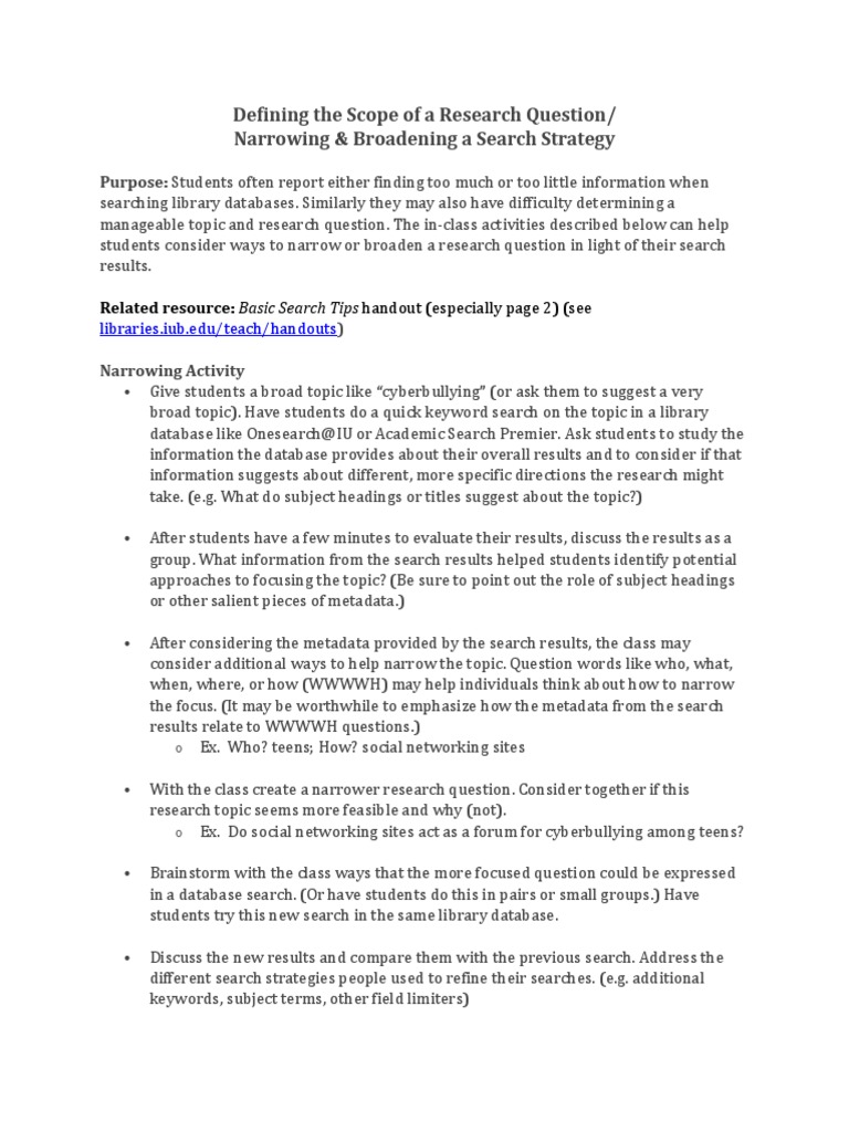 Defining The Scope of A Research Question/ Narrowing & Broadening A ...