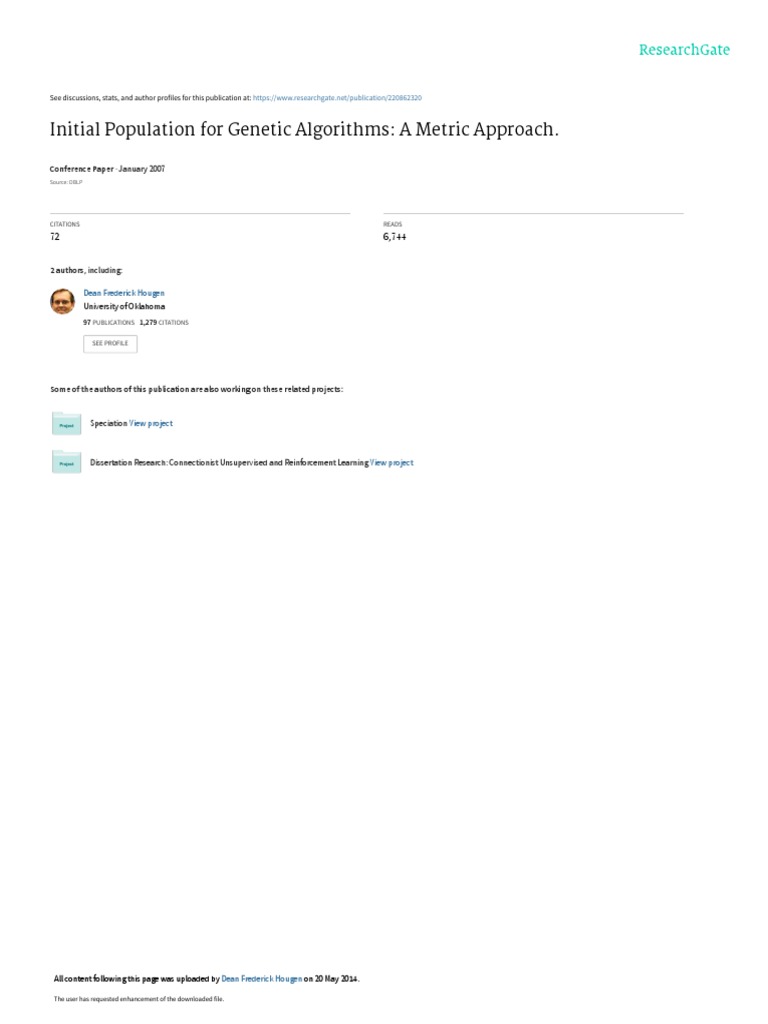 Initial Population For Genetic Algorithms: A Metric Approach | PDF | Genetic Algorithm | Applied ...