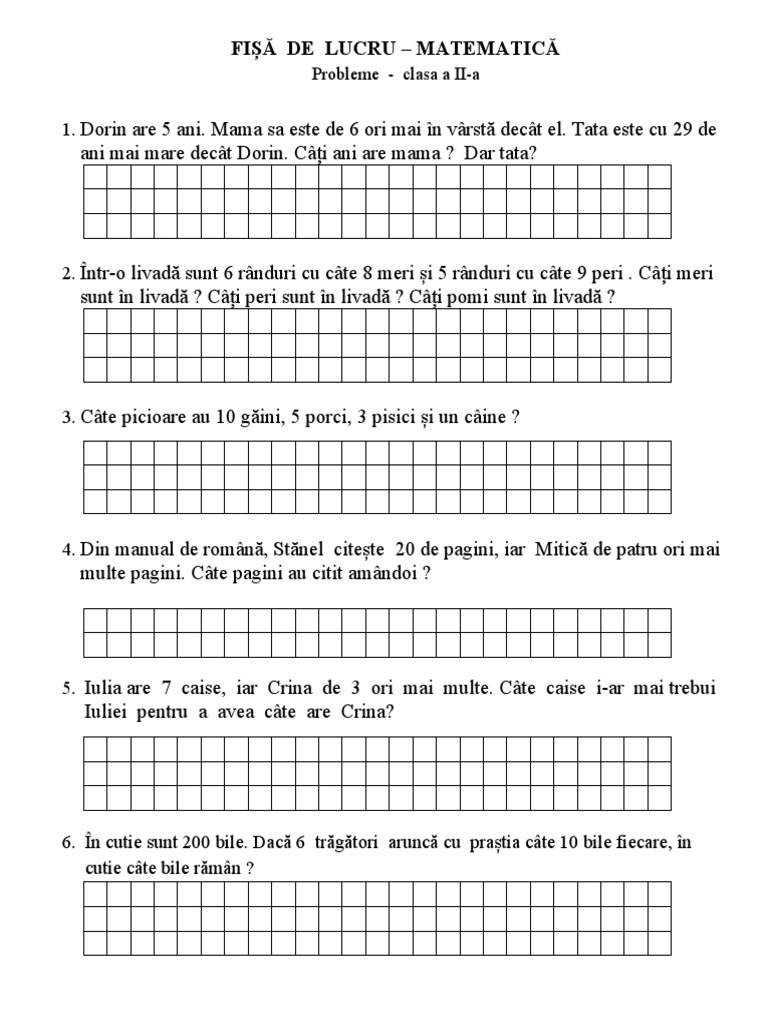Fisa de Lucru Mate Probleme Clasa 2 | PDF