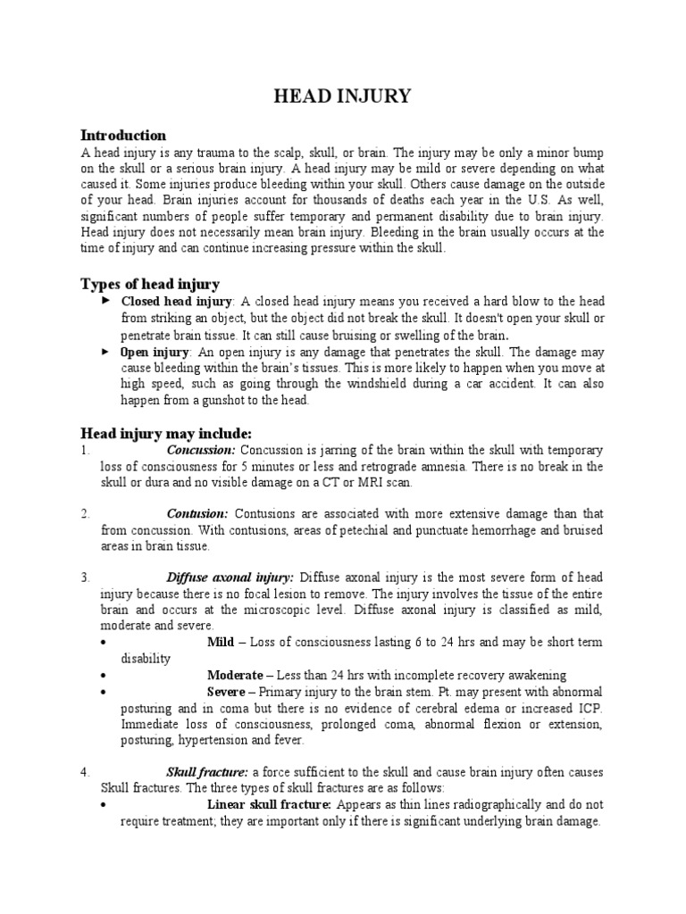 Head Injury | PDF | Traumatic Brain Injury | Concussion