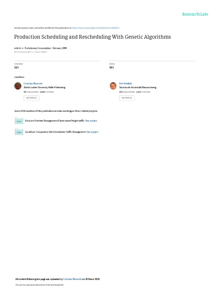 Production Scheduling and Rescheduling With Genetic Algorithms | PDF | Permutation ...