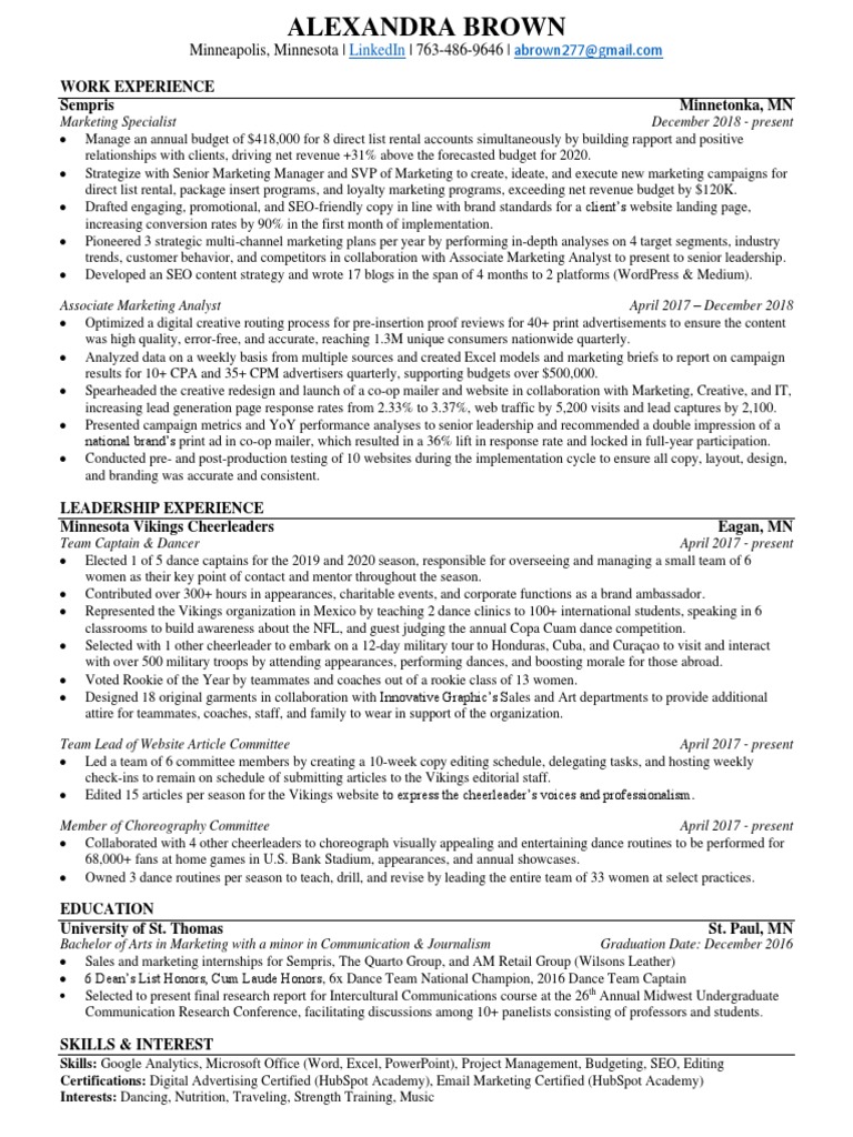 Alexandra Brown Resume | PDF | Marketing | Advertising