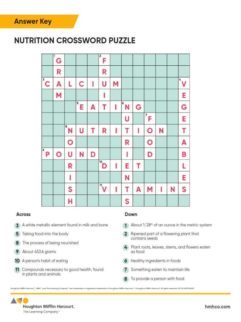 Nutrition Crossword Puzzle: Answer Key | PDF | Foods | Food And Drink
