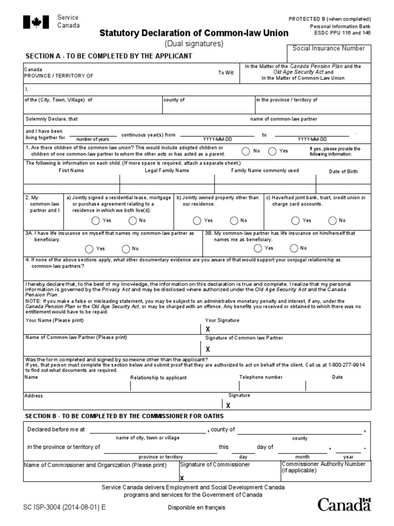 Statutory Declaration of Common-Law Union: (Dual Signatures) | PDF ...