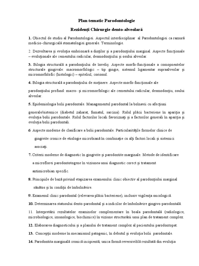 Plan Tematic Parodontologie | PDF