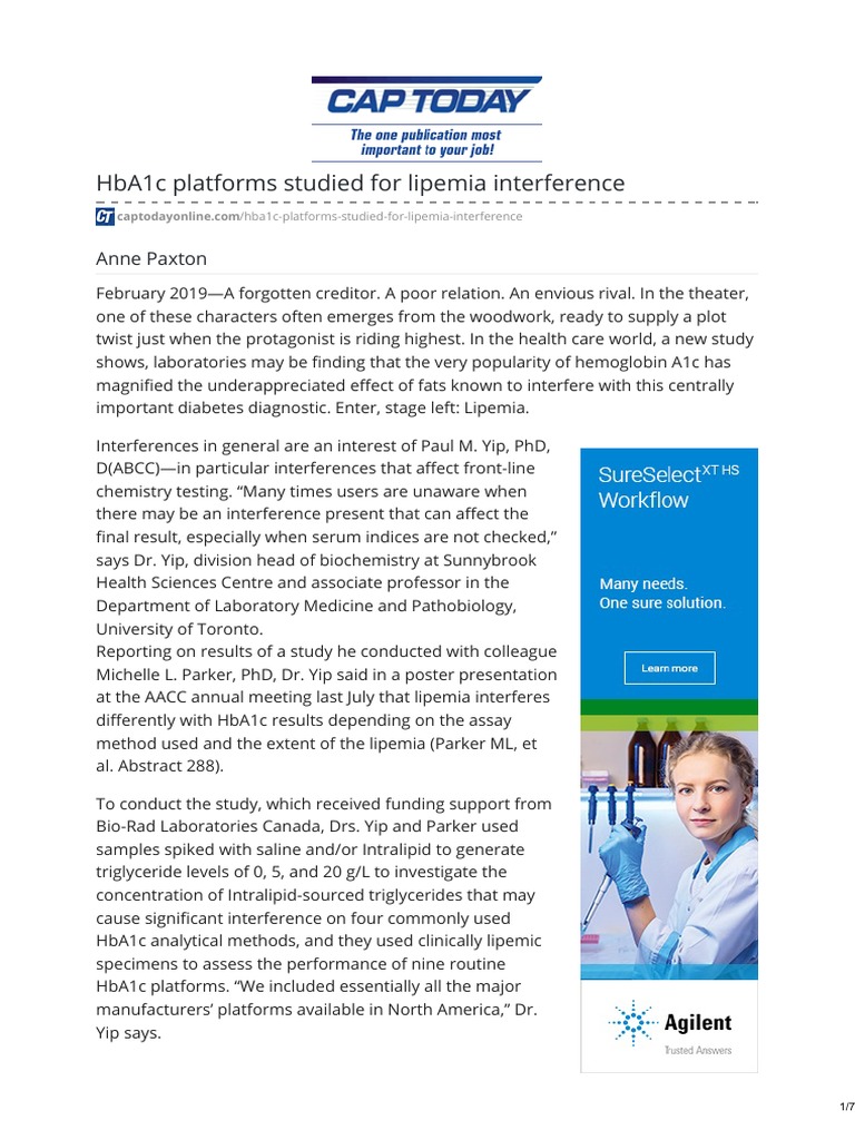 HbA1c Platforms Studied For Lipemia Interference | PDF | Glycated ...