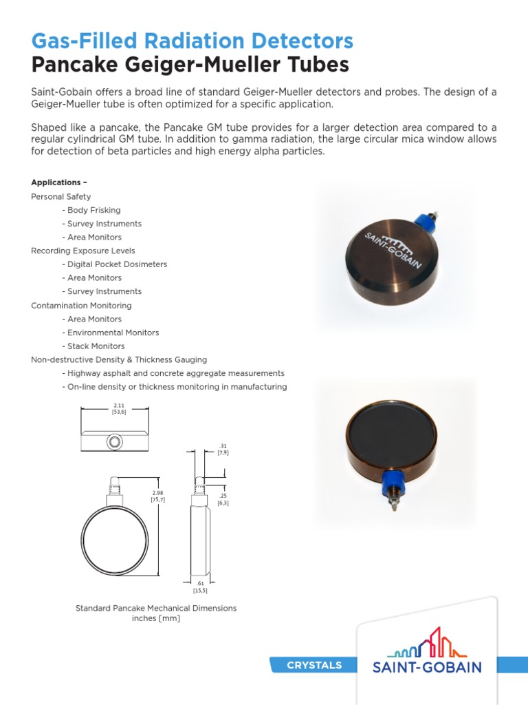Pancake Geiger-Mueller Tubes: Gas-Filled Radiation Detectors | PDF