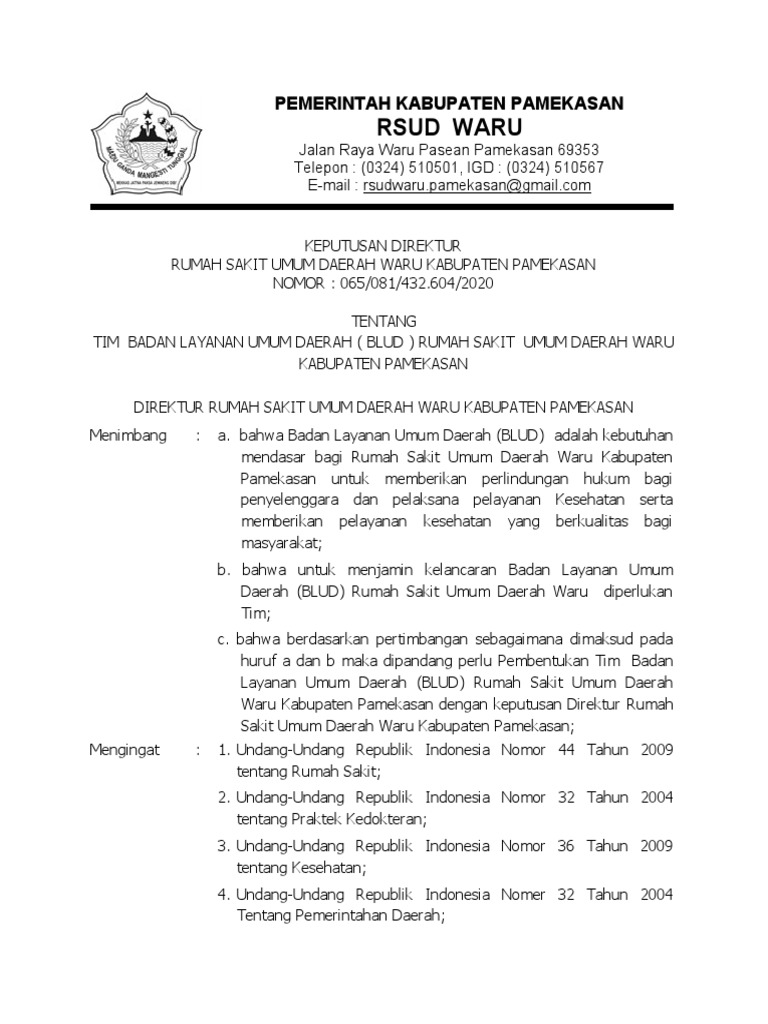 Pembentukan Tim BLUD RSUD Waru Pamekasan | PDF