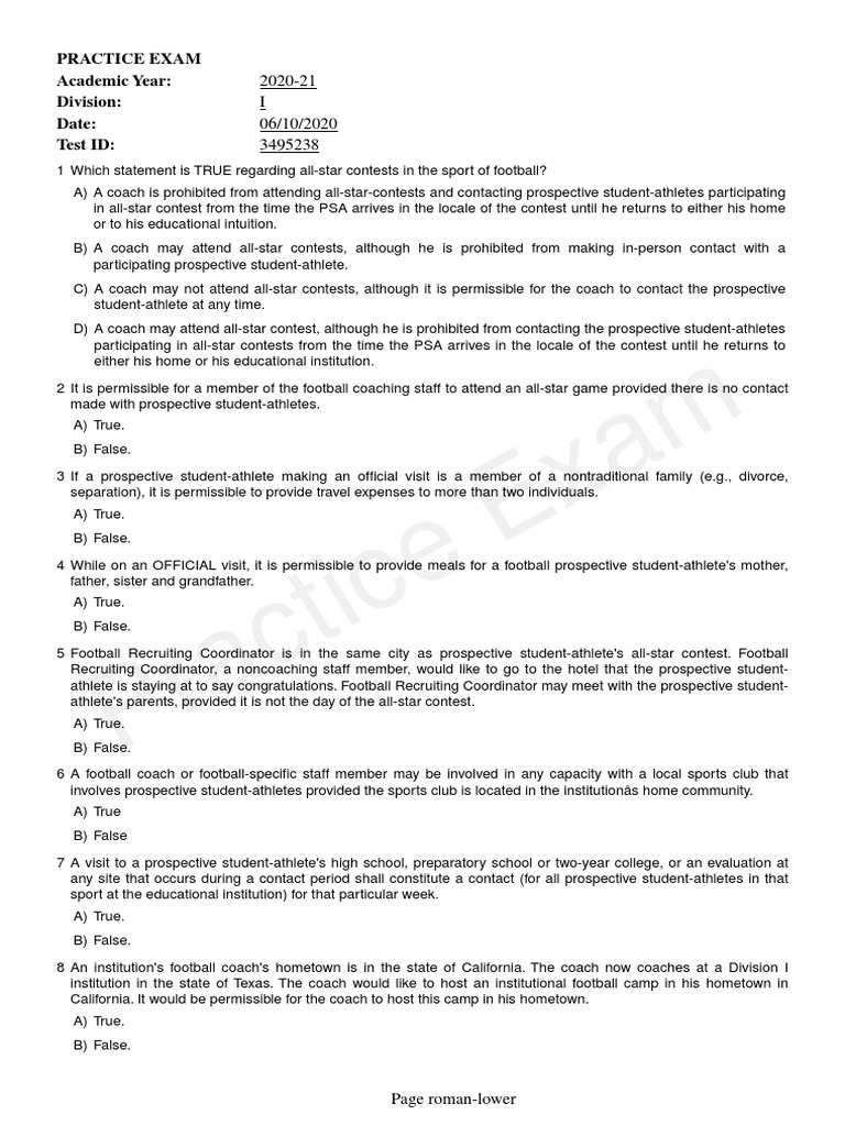 PR Actice Exam: Practice Exam Academic Year: Division: Date: Test ID ...