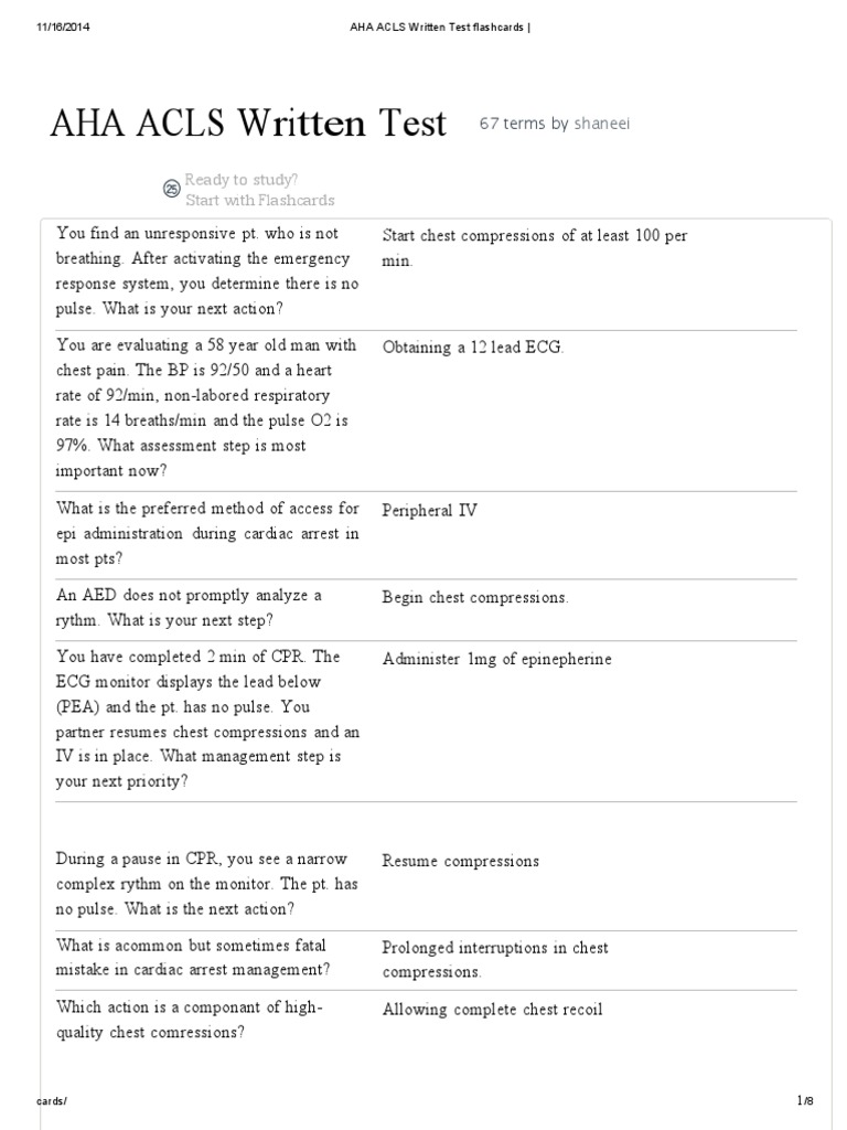 AHA ACLS Written Test Flashcards | PDF