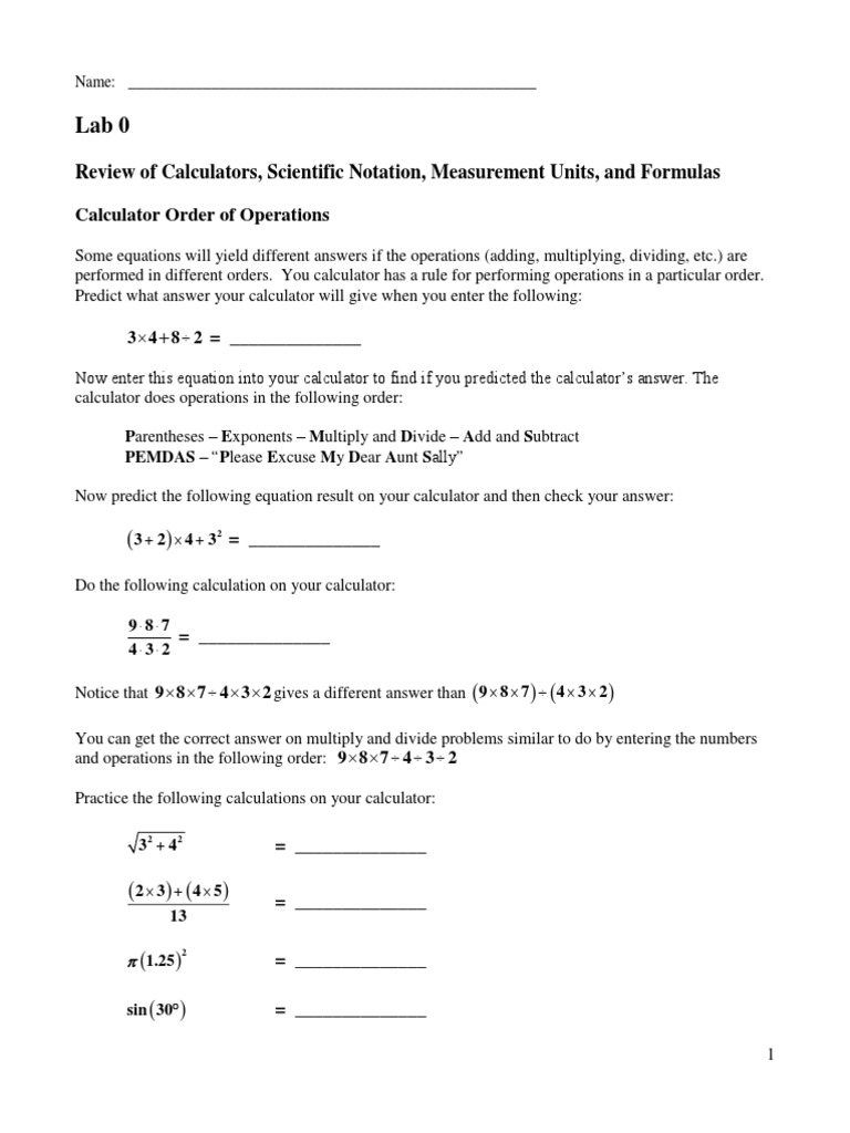 Review of Calculators, Scientific Notation, Measurement Units, and ...