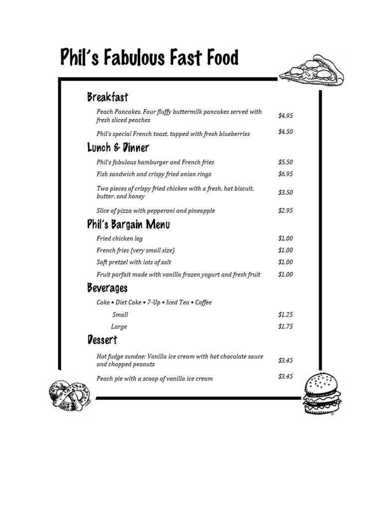 13 Fast Food Menu | PDF | Lunch | Fast Food