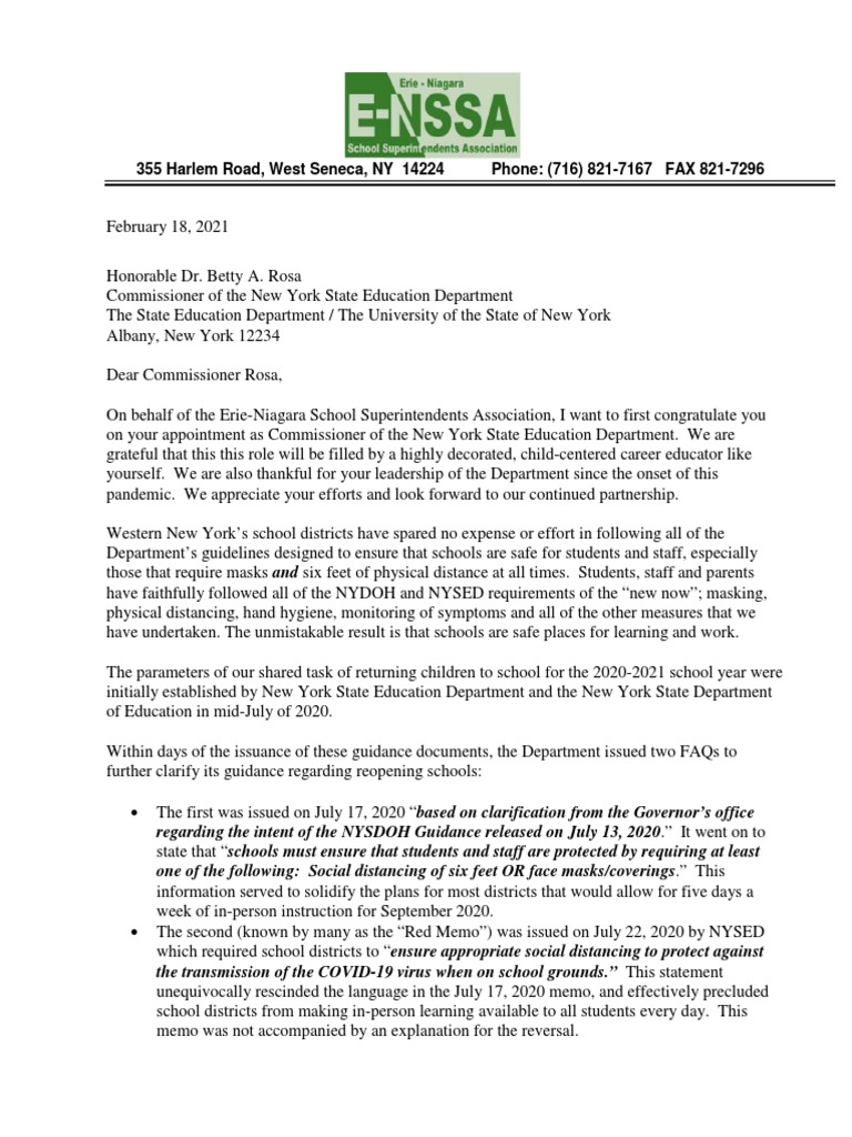 Letter To NYSED 2-2021 | PDF | Mental Disorder | Self Harm