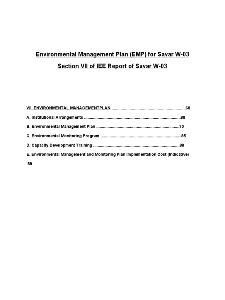 Environmental Management Plan (EMP) For Savar W-03 Section VII of IEE ...