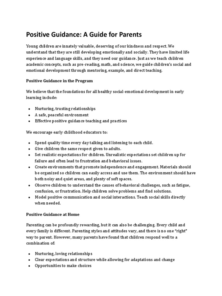 Positive Guidance A Guide For Parents | PDF | Parenting | Relationships