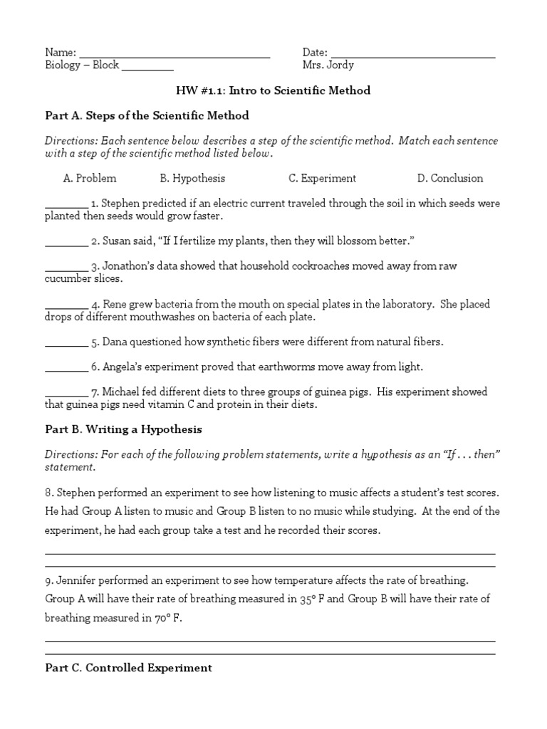 Unit 1 HW - Scientific Method1 | PDF | Experiment | Mold