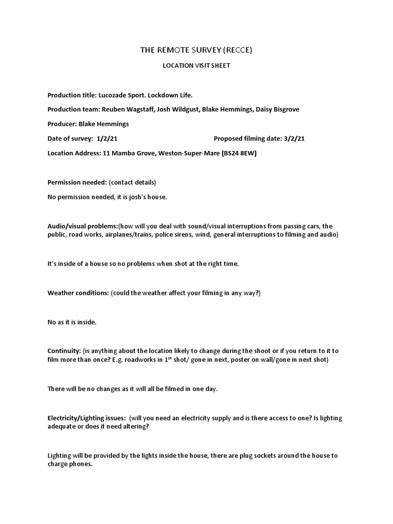 Recce Location Template 2 | PDF | Science & Mathematics