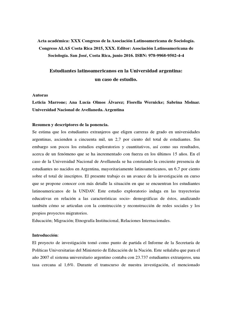 Estudiantes Latinoamericanos en La Unive | PDF | Migración humana ...