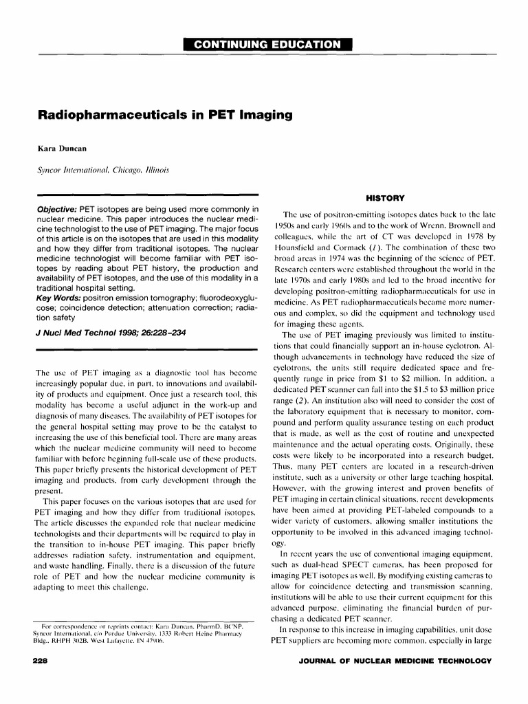 Radiopharmaceuticals For PET Imaging | PDF | Positron Emission ...