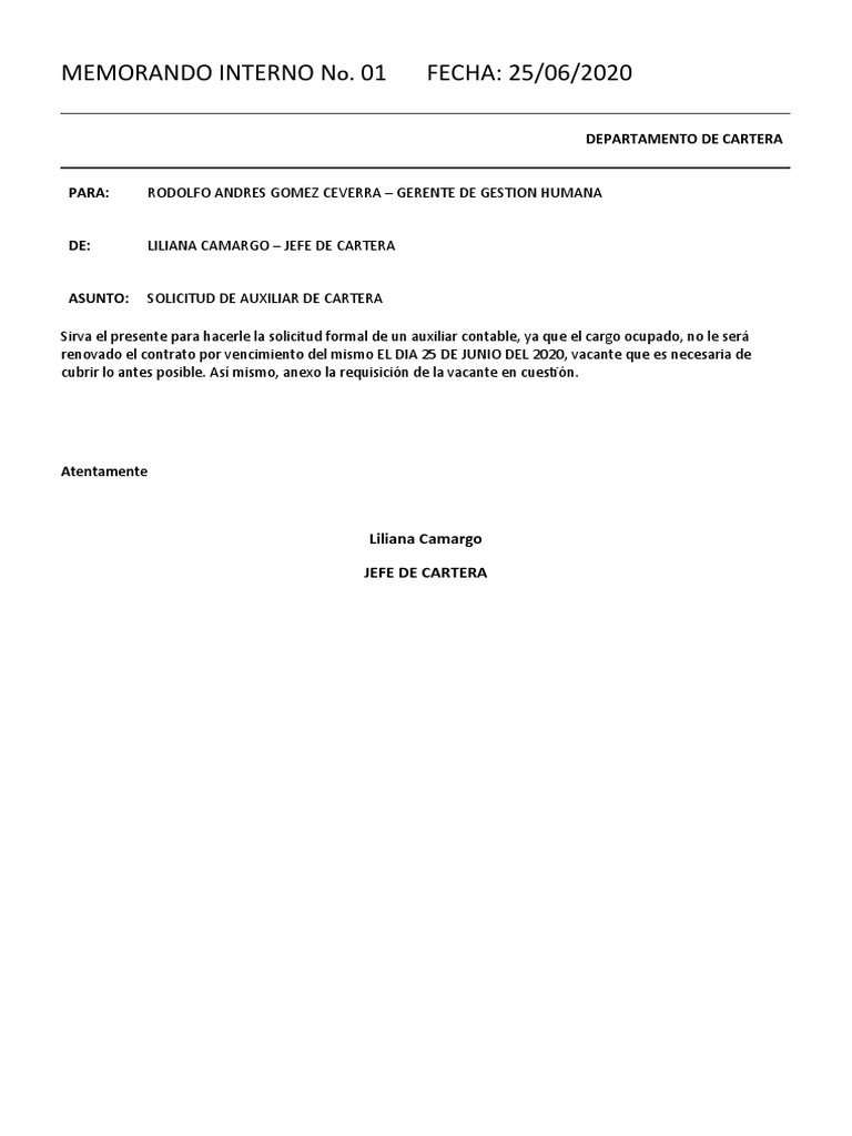 Memorando Interno No | PDF