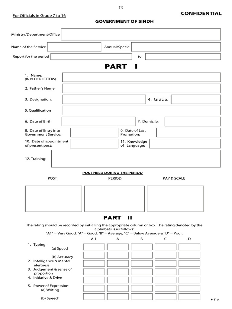 ACR FORM (For The Officials From BPS 7 To BPS 16) - Final | PDF ...
