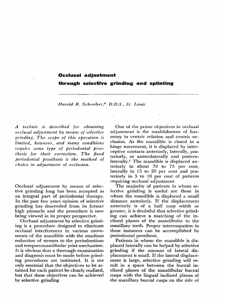 Occlusal Adjustment Through Selective Grinding and Splinting | PDF | Periodontology | Face
