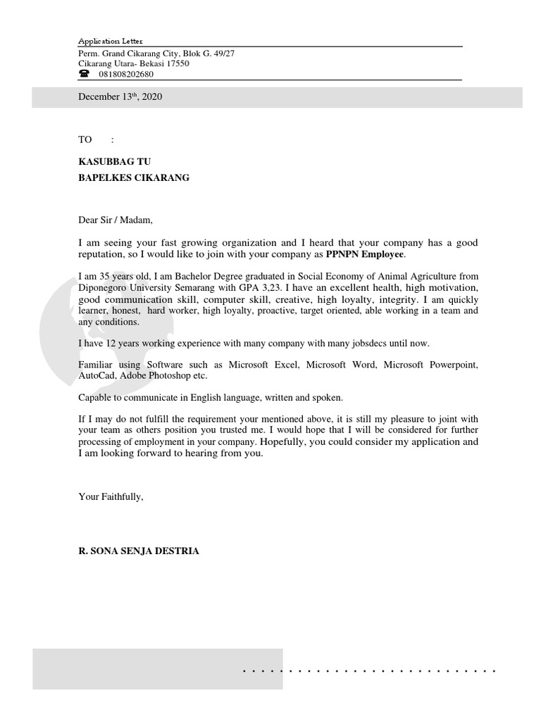 Application Letter - SONA | PDF | Career & Growth | Business