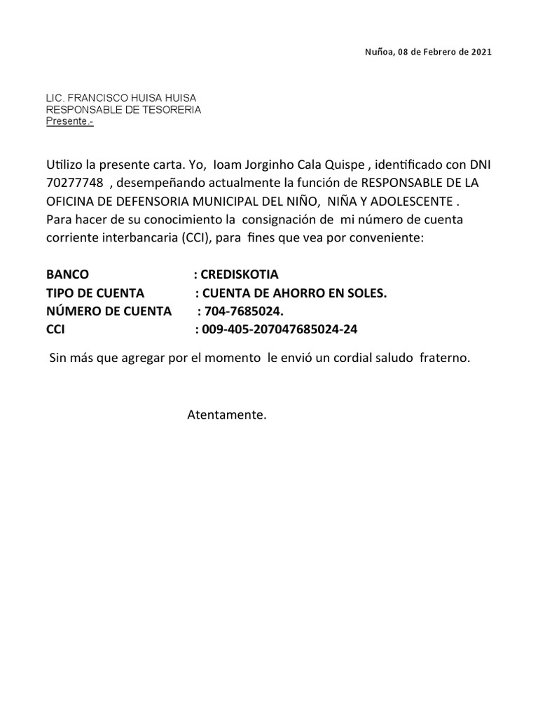Carta de Consignación Cci | PDF