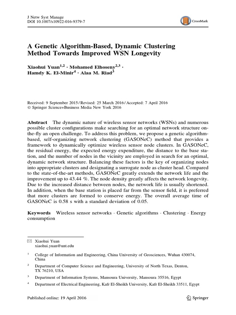 A Genetic Algorithm-Based, Dynamic Clustering Method Towards Improved WSN Longevity | PDF ...