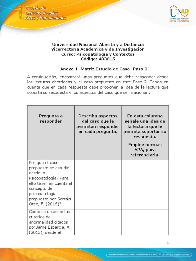 Anexo 1 - Matriz Estudio de Caso - Paso 2 | PDF