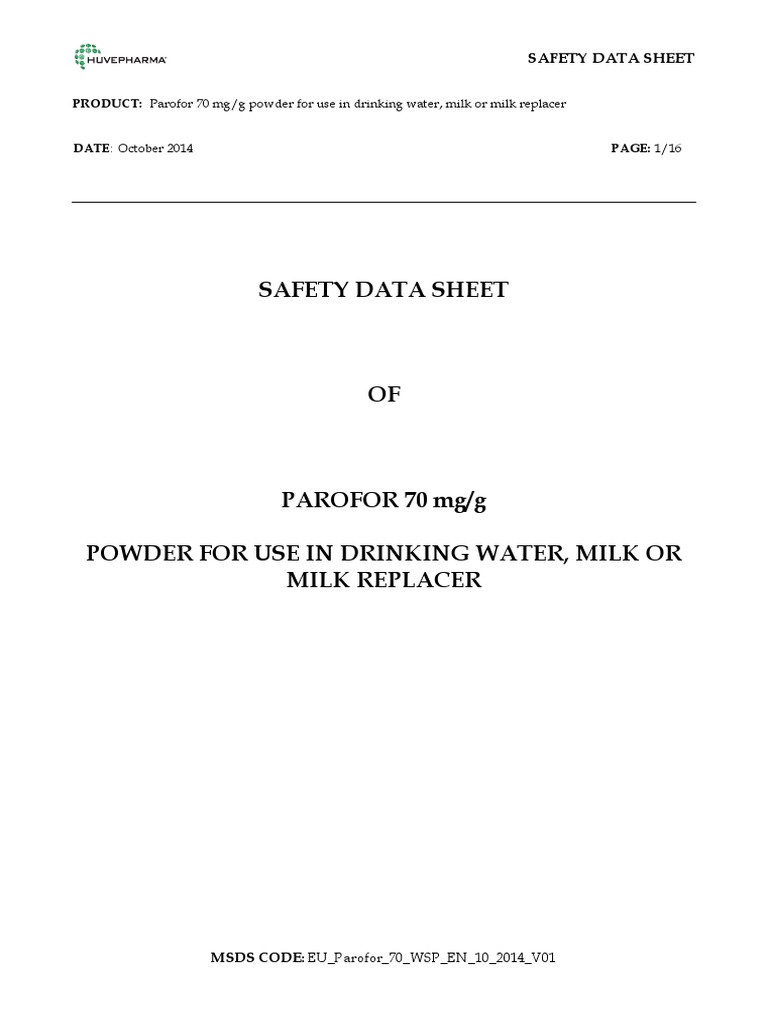 Parofor® - 70 WSP - MSDS - EU - EN - v01 - 1014 | PDF | Dangerous Goods ...