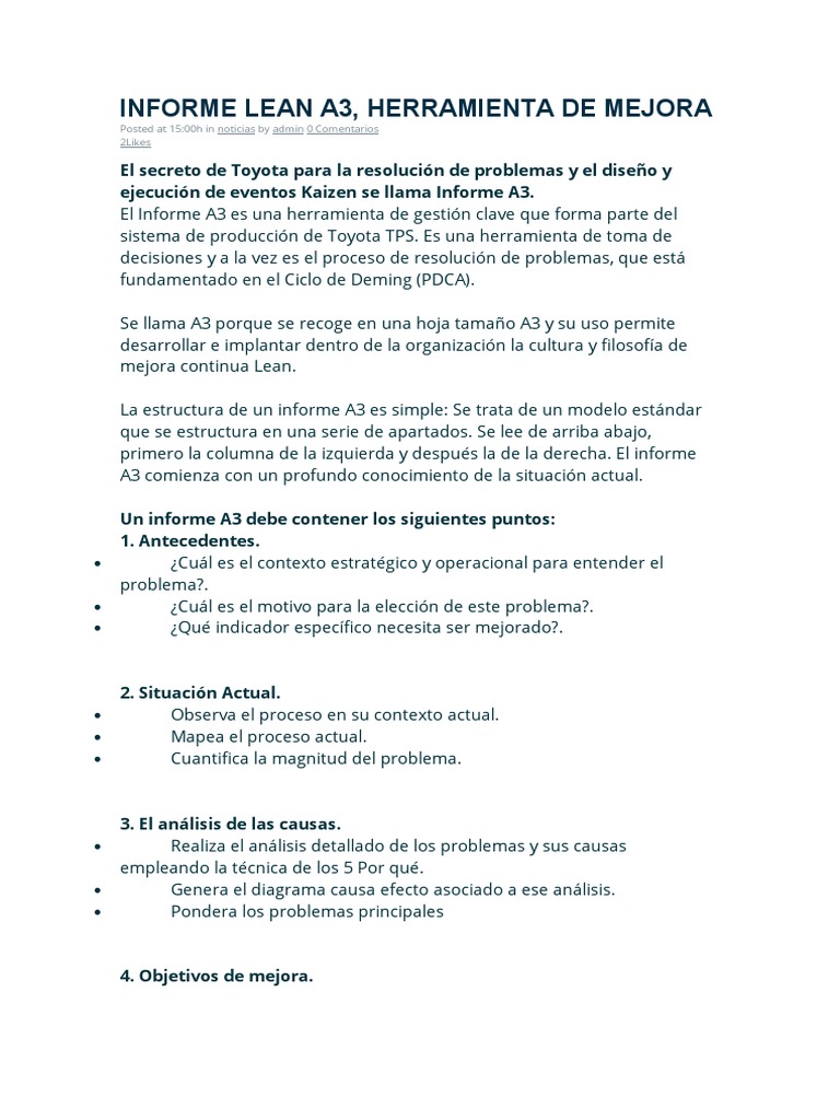 Informe Lean A3 | PDF | Lean Manufacturing | Business
