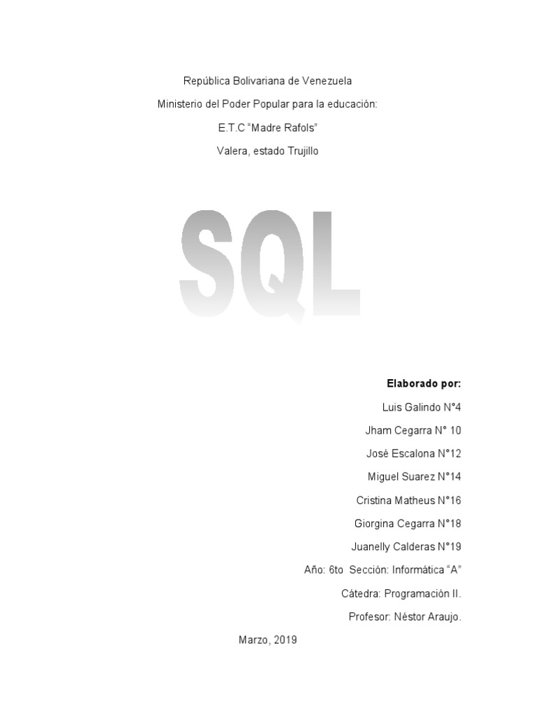 Trabajo de SQL | PDF | SQL | Bases de datos