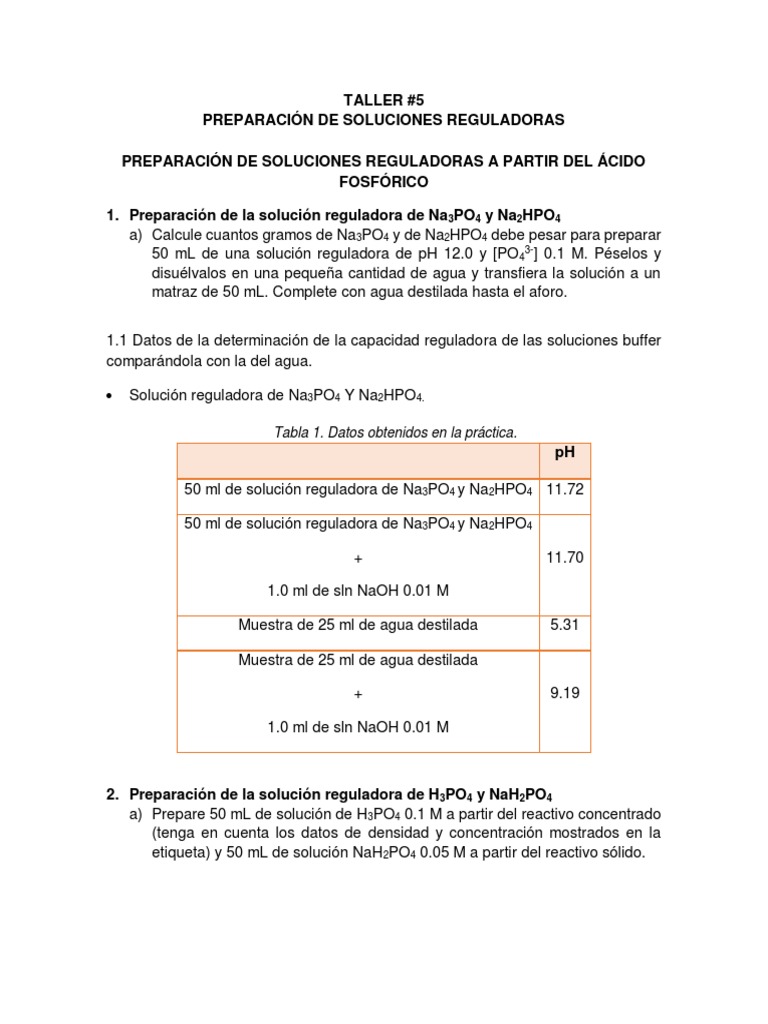 TALLER #5 Preparacion de Soluciones Reguladoras | PDF | Solución tampón | Ph