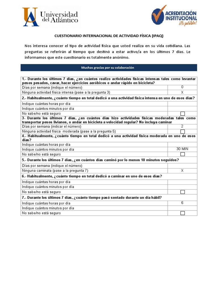 Cuestionario Ipaq | PDF | Bienestar | Medicina
