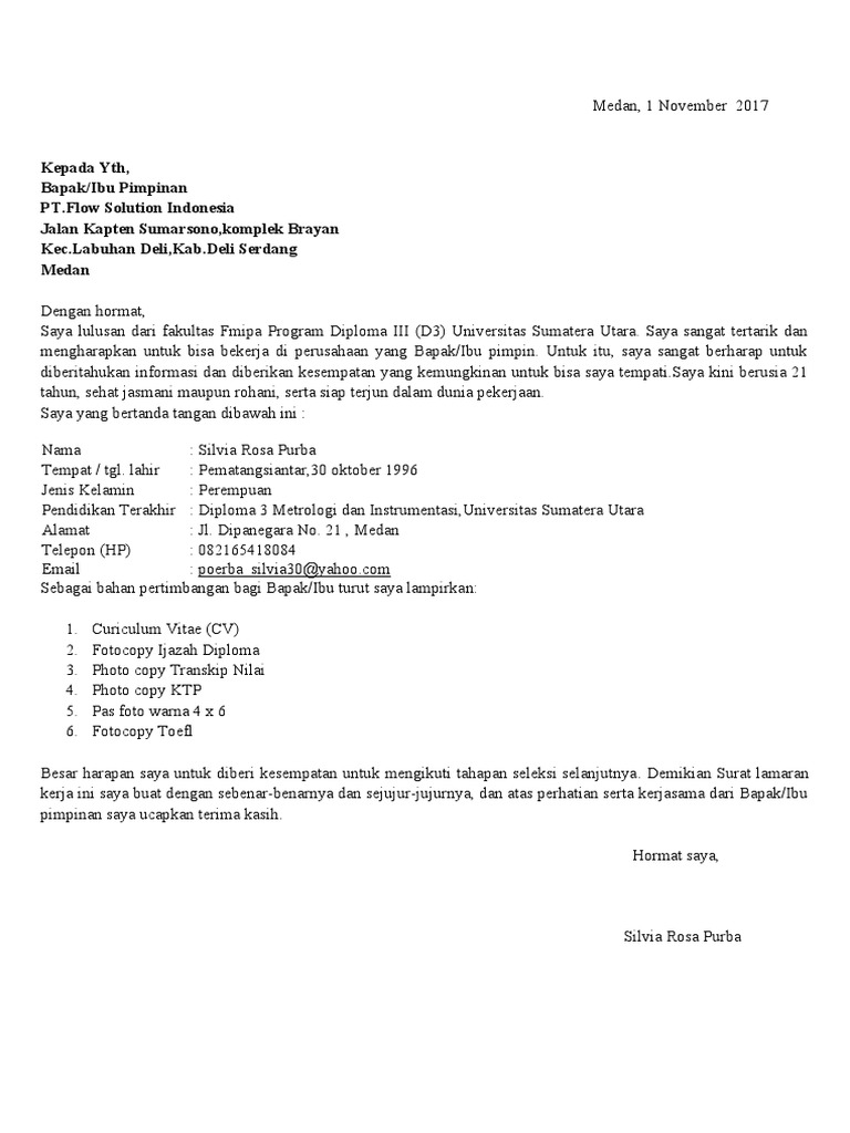 Kepada Yth, Bapak/Ibu Pimpinan PT - Flow Solution Indonesia Jalan ...