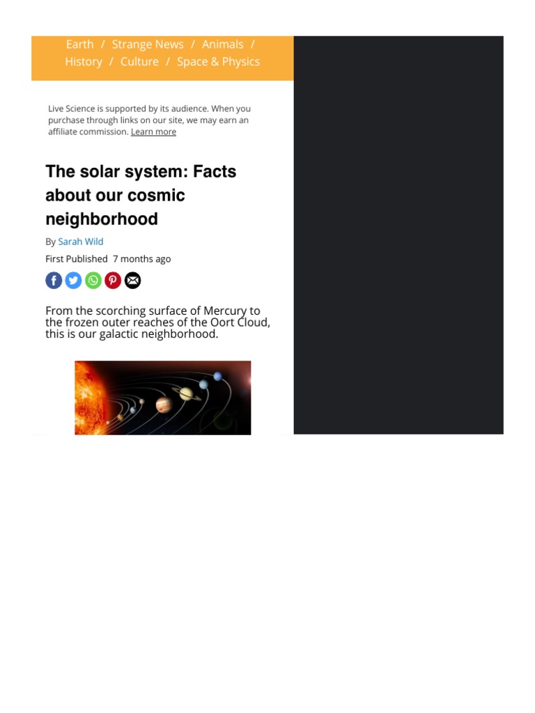 The Solar System - Facts About Our Cosmic Neighborhood - Live Science | PDF