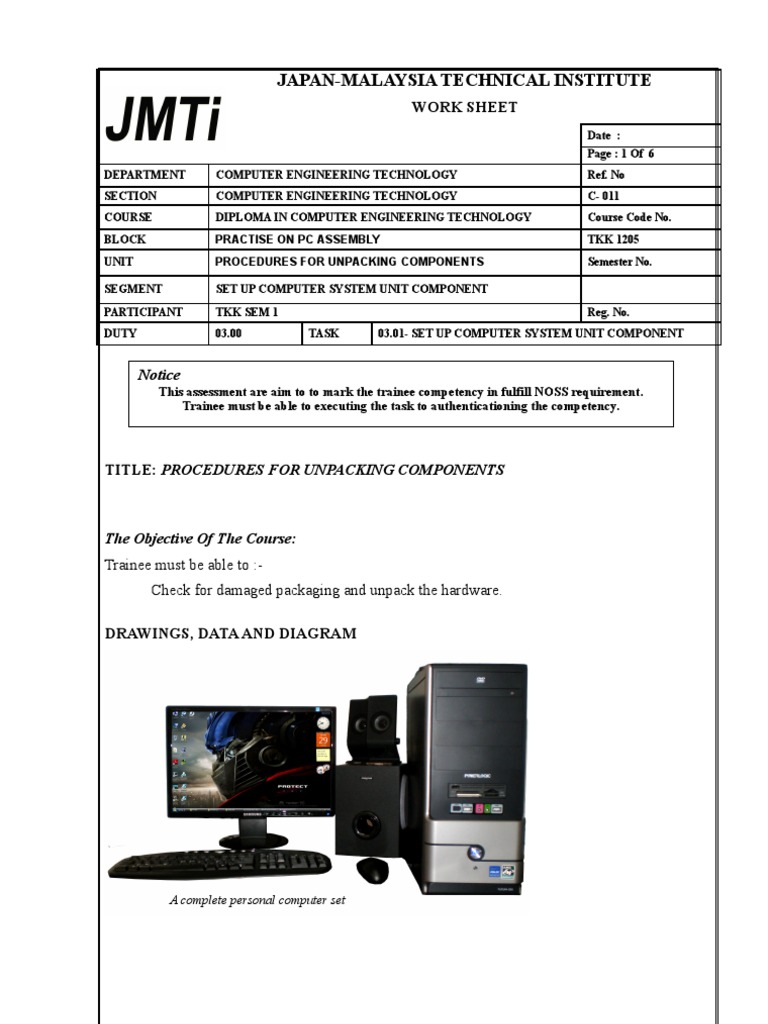 Set Up Computer System Unit Components | PDF | Personal Computers ...