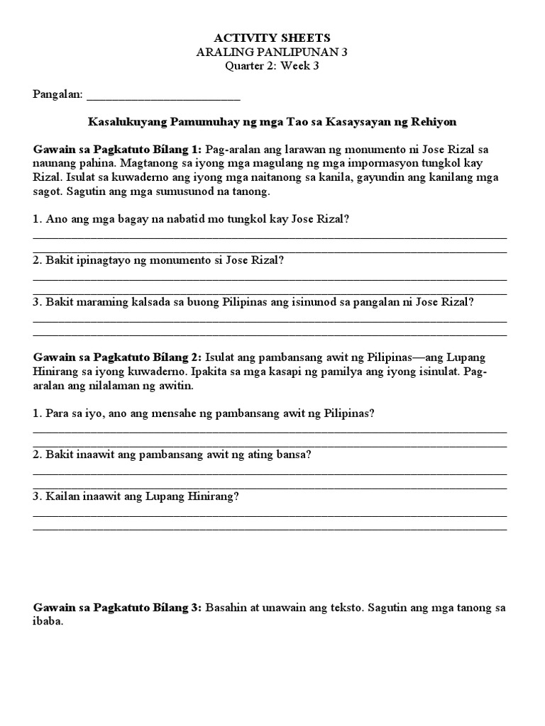 AP 3 Activity Sheet Q2 W3 | PDF